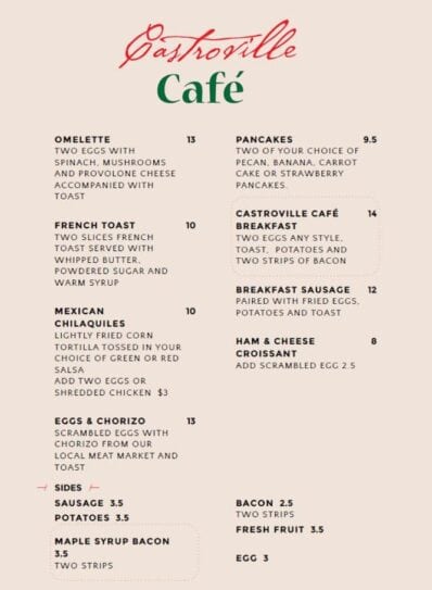Daily Menu - Castroville Cafe